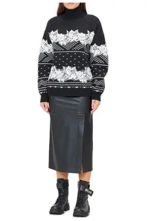ERMANNO FIRENZE Intarsia Lace-knit Turtleneck Sweater
