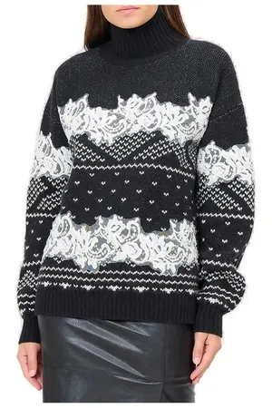 ERMANNO FIRENZE Intarsia Lace-knit Turtleneck Sweater