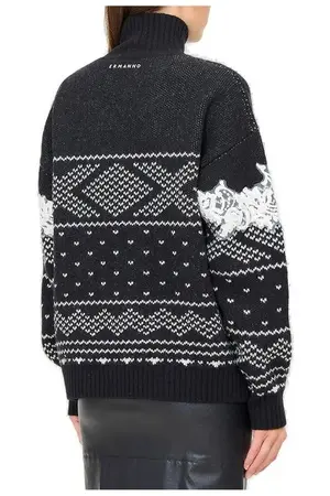 ERMANNO FIRENZE Intarsia Lace-knit Turtleneck Sweater