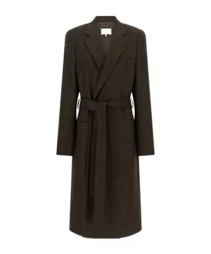 MAISON MARGIELA Four Stitches Belted Wool Coat - Brown