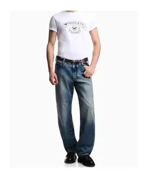 Emporio Armani Faded Straight-leg Jeans - Blue