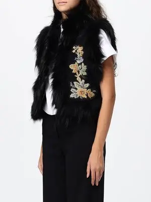 Fendi Wool Gilet With Embroidery And Fox Fur Trim - Black