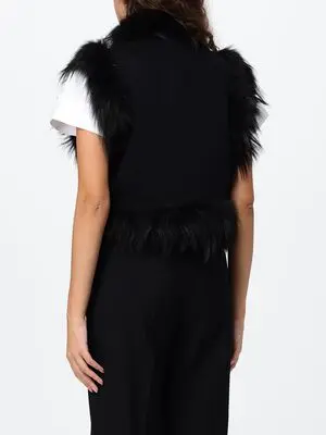 Fendi Wool Gilet With Embroidery And Fox Fur Trim - Black