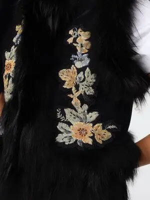 Fendi Wool Gilet With Embroidery And Fox Fur Trim - Black