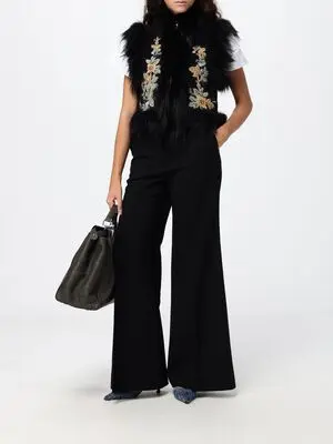 Fendi Wool Gilet With Embroidery And Fox Fur Trim - Black