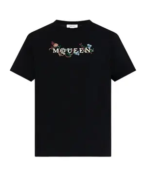 Alexander McQueen Floral Logo Printed T-shirt - Black