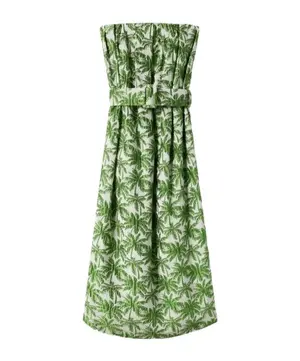 La DoubleJ Filter Palm-print Strapless Midi Dress