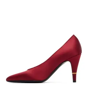 Versace Satin Pointed-toe Slip-on Pumps With Medusa Accent - Red