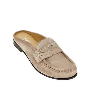 Fendi Suede Leather Gathered Detail Sabots - Beige