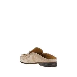 Fendi Suede Leather Gathered Detail Sabots - Beige
