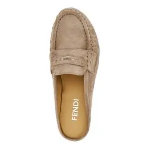Fendi Suede Leather Gathered Detail Sabots - Beige