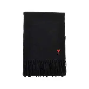 AMI Paris De Coeur Embroidery Wool Scarf Man Black