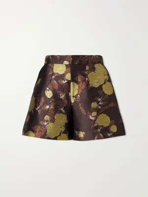 La DoubleJ Floral Jacquard Satin Shorts - Metallic