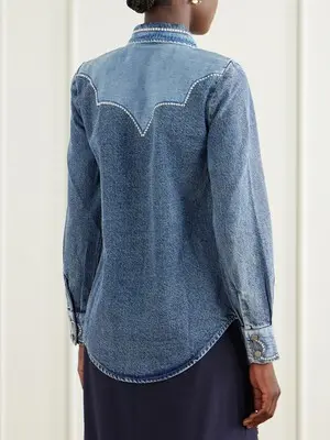 ALEMAIS Jesse Embroidered Denim Shirt - Blue