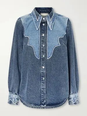 ALEMAIS Jesse Embroidered Denim Shirt - Blue