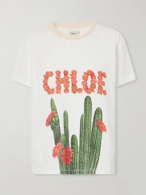 Chloé CHLOÉ Cactus Logo-Printed Cotton-Jersey T-Shirt White