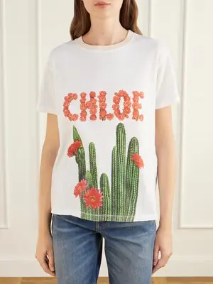 Chloé Cactus Logo-printed Cotton-jersey T-shirt - White