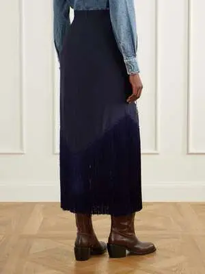 ALEMAIS Dillon Embellished Fringed Midi Skirt - Midnight Blue