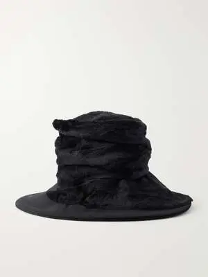 Junya Watanabe Plush And Wool-gabardine Wide Brim Hat - Black