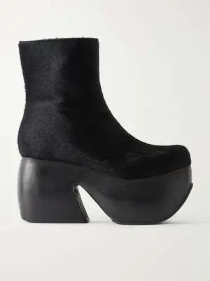 Comme Des Garçons John Fluevog Calf Hair Ankle Boots - Black