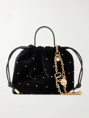Chloé Embellished Velvet Drawstring Bag - Black