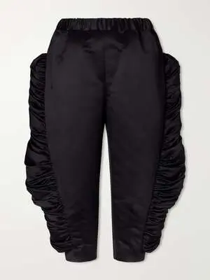 Comme Des Garçons Cropped Ruffled Satin Tapered Capri Pants