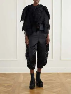 Comme Des Garçons Cropped Ruffled Satin Tapered Capri Pants