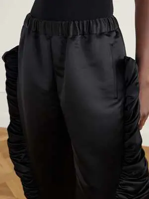 Comme Des Garçons Cropped Ruffled Satin Tapered Capri Pants