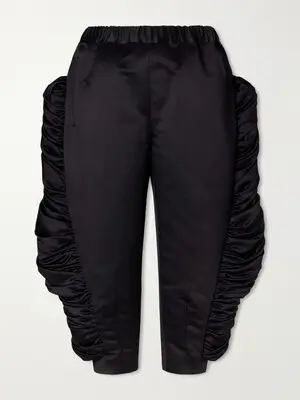 Comme Des Garçons Cropped Ruffled Satin Capri Pants - Black