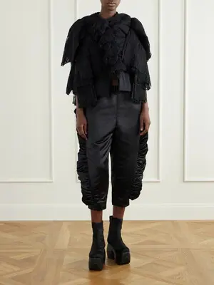 Comme Des Garçons Cropped Ruffled Satin Capri Pants
