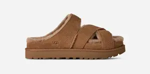 UGG Greenport Cross Strap Slide Sheepskin Slippers Sandal - Chestnut