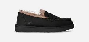 UGG Ellis Nubuck Loafer Sheepskin Shoes - Black