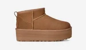 UGG Classic Ultra Mini Platform Suede Classic Boots Chestnut