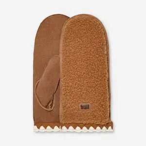UGG Fluff Scalloped Mitten Leather/fleece - Chestnut