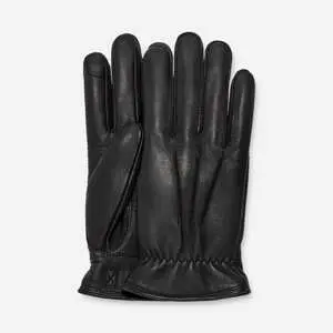 UGG 3 Point Leather Gloves With Micro Fur Lining - Black