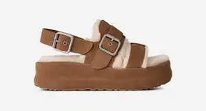UGG Enwrap Suede Sheepskin Platform Sandals - Chestnut