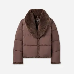 UGG Wylda Puffer Jacket With Faux Fur Trim - Burnt Cedar