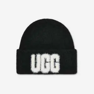 UGG Fuzzy Logo Beanie - Black
