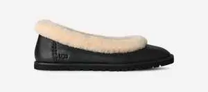 UGG Zora Leather Ballet Flat Sheepskin Shoes - Black