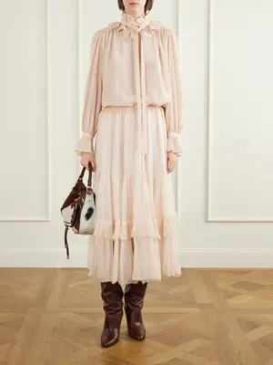 Chloé Silk Mousseline Maxi Skirt - Pink