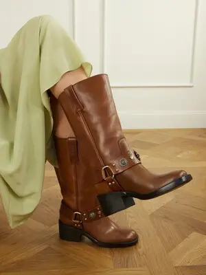 Chloé Dakota Stud-embellished Leather Knee Boots - Brown