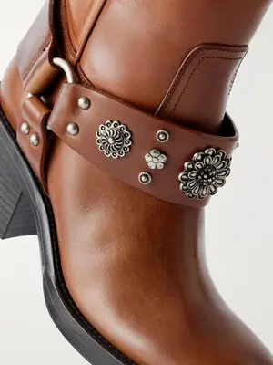 Chloé Dakota Stud-embellished Leather Knee Boots - Brown