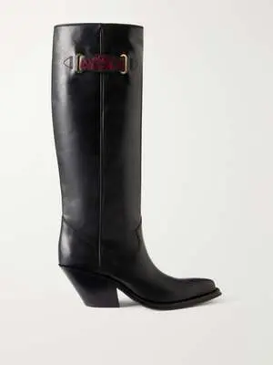 Chloé Azelan Embroidered Leather Knee Boots - Black