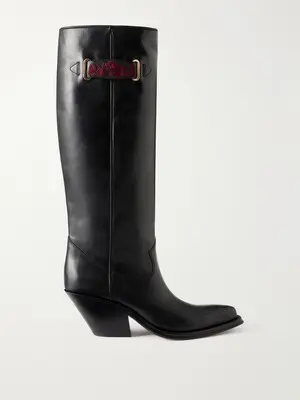 Chloé Azelan Embroidered Leather Knee-high Boots - Black