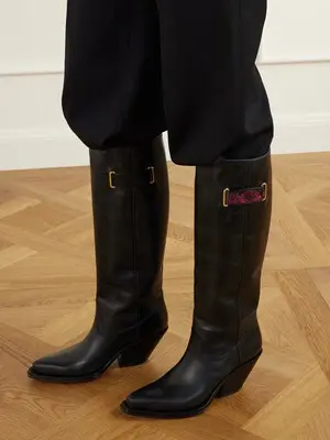 Chloé Azelan Embroidered Leather Knee-high Boots - Black
