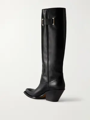 Chloé Azelan Embroidered Leather Knee-high Boots - Black