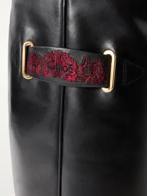 Chloé Azelan Embroidered Leather Knee-high Boots - Black