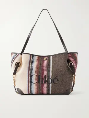 Chloé Clover Leather-trimmed Striped Tweed Tote - Multi