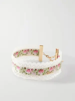 Chloé Ribbon Lace-trimmed Floral-jacquard Choker - White