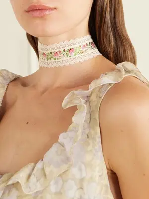 Chloé Ribbon Lace-trimmed Floral-jacquard Choker - White